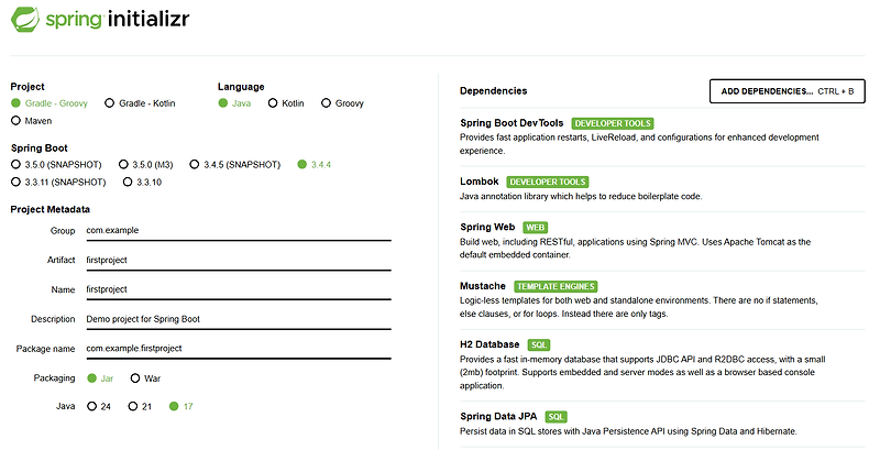 [Java] Spring Boot: Spring Initializr - Dependencies