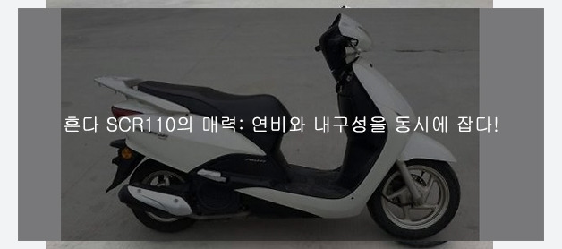 혼다 SCR110의 매력: 연비와 내구성을 동시에 잡다!