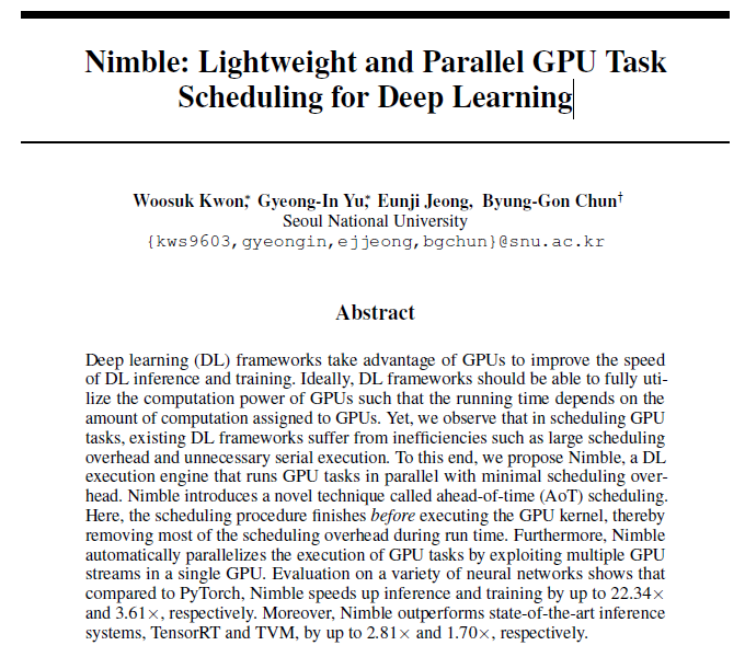 Nimble Lightweight And Parallel Gpu Task Scheduling For Deep Learning