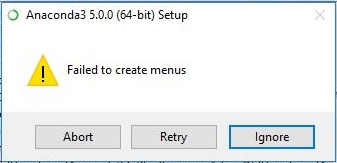 아나콘다(Anaconda) 설치에러 - Failed to create menus