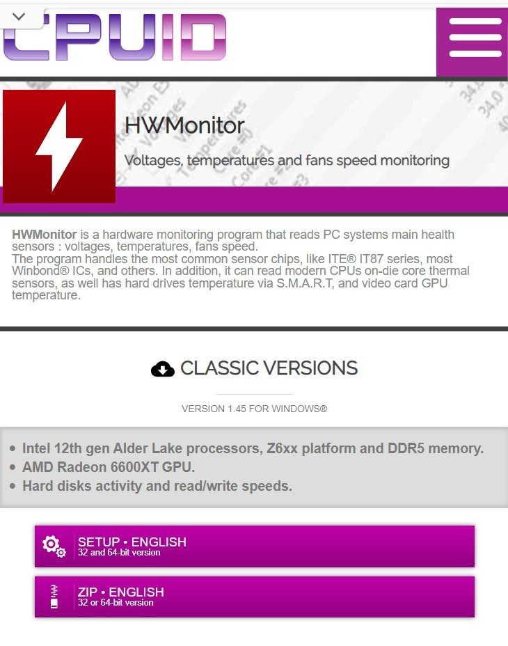 hwmonitor 무설치 및 보는법