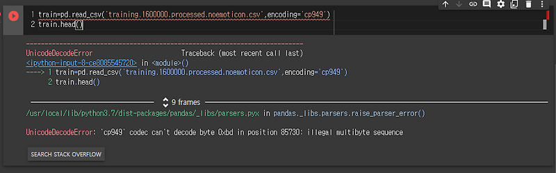 Cp949 Codec Cant Decode Byte 0xbd In Position 85730 Illegal Multibyte Sequence 해결 