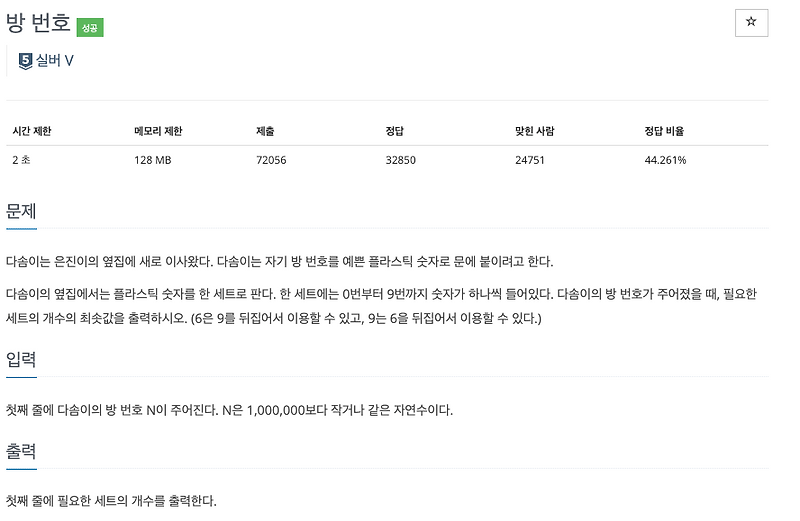 [BOJ] 1475 방 번호 - 파이썬 :: 오늘의 삽질, 내일의 성공