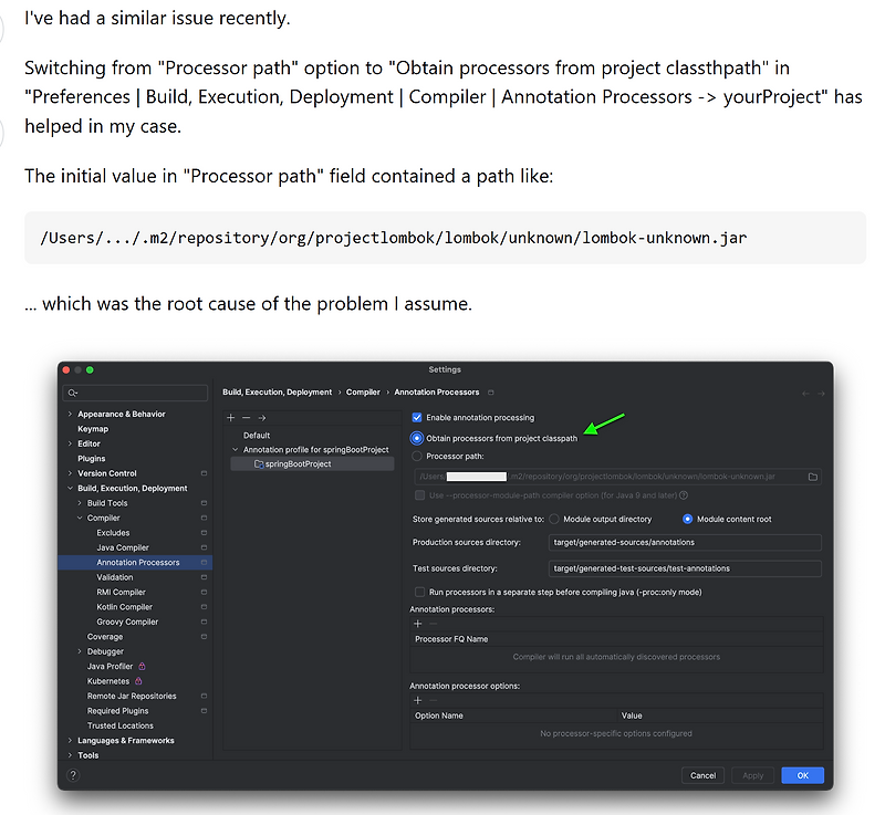 [error] intellij lombok 인식 안될때