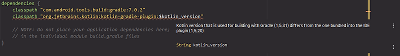 [AndroidStudio][Kotlin] Kotlin version that is used for building with Gradle (*.*.*) differs ...
