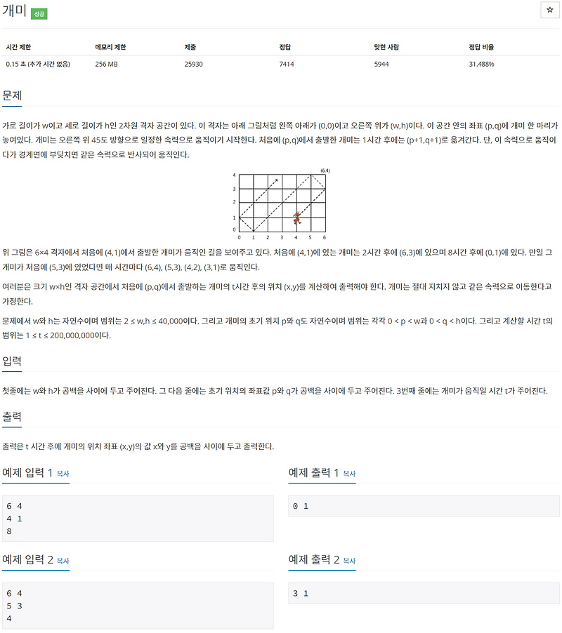 [알고리즘] 백준(BOJ) 10158번 개미 JAVA