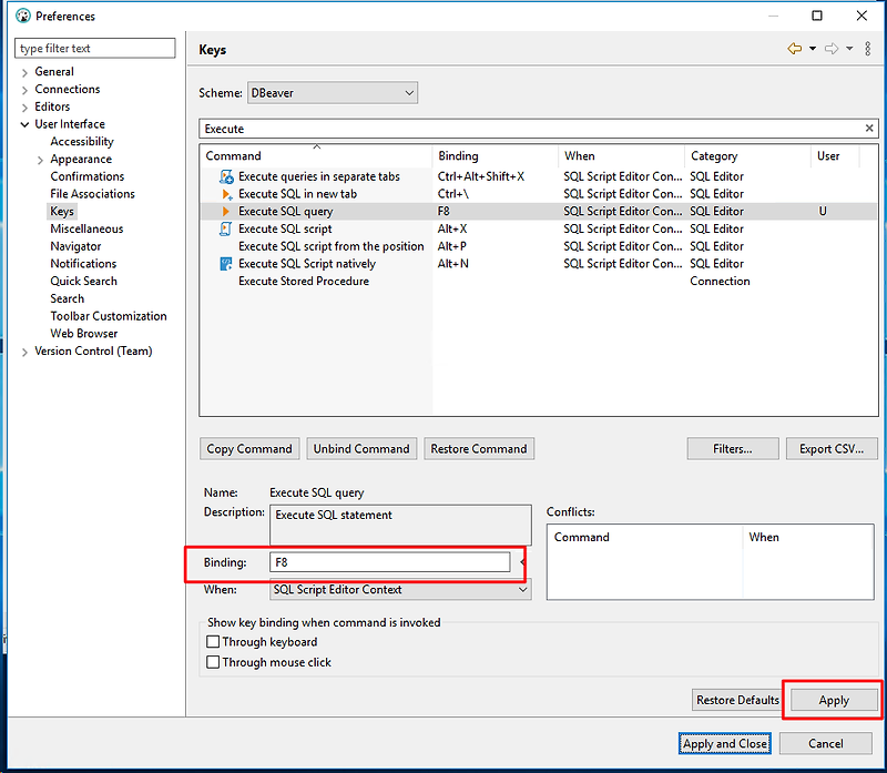 DBeaver 명령 단축키 변경하기 + SQL Developer 단축키(Shortcut Keys) 변경하기