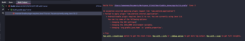 Android Gradle plugin requires Java 11 to run. You are currently using ...
