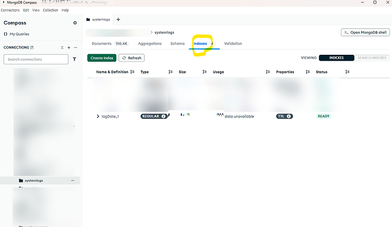 MongoDB TTL 설정하기(w.MongoDB Compass)