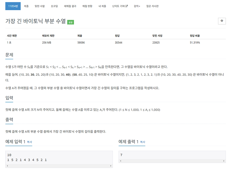 [Day32]JAVA 백준 가장 긴 바이토닉 부분 수열(11054번)