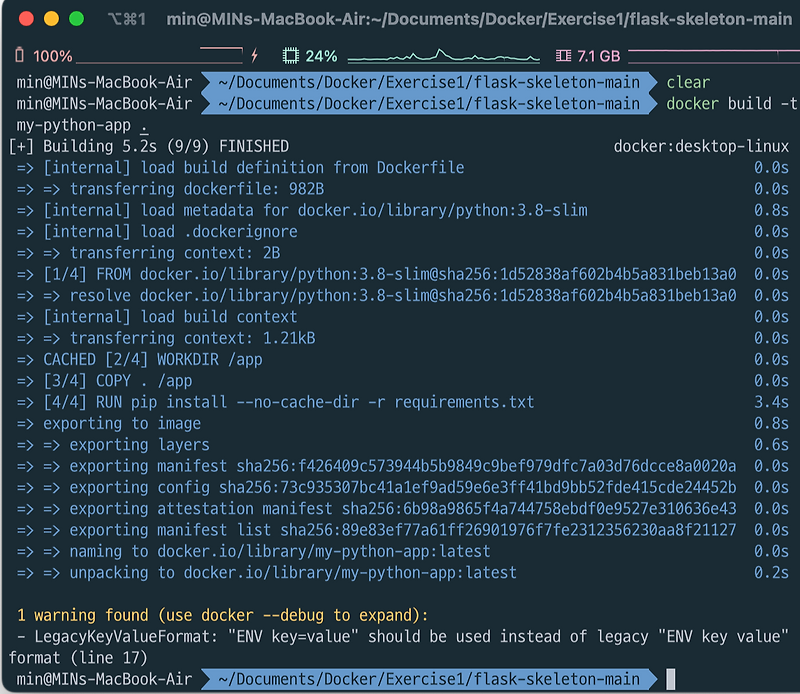 [Docker] 1주차 실습1 - Flask 파일이 담긴 이미지 빌드 & 실행 — 𝘮𝘮𝘪𝘯𝘯_𝘯𝘰𝘵𝘦