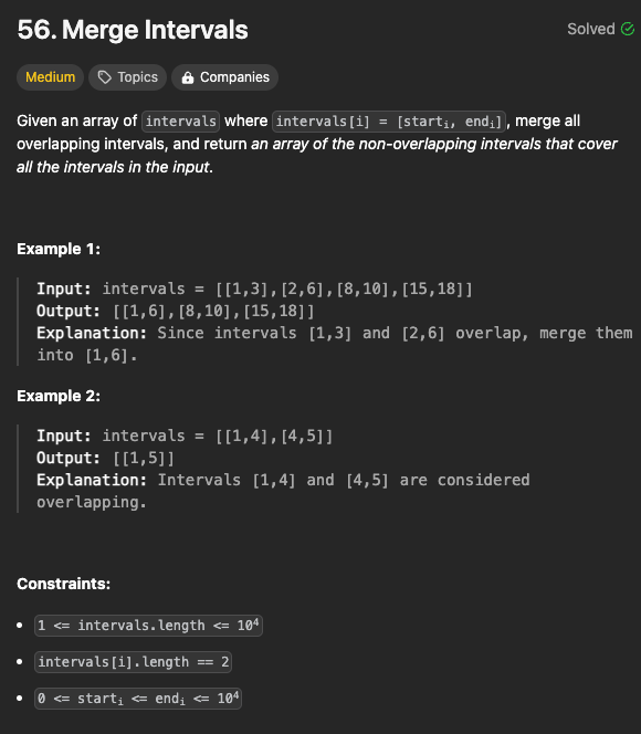 (간단한 코드)리트코드 56. Merge Intervals