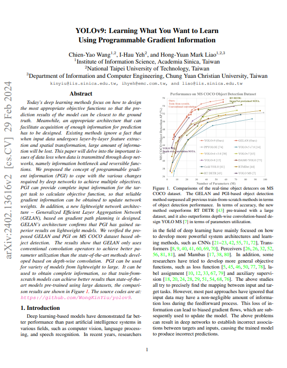 [논문 리뷰] YOLOv9: Learning What You Want to Learn Using Programmable Gradient Information, Chien ...