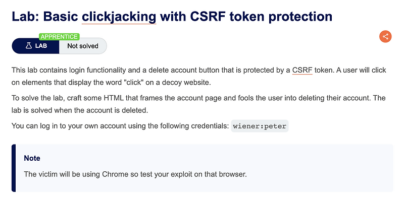 Portsiwgger - Basic clickjacking with CSRF token protection