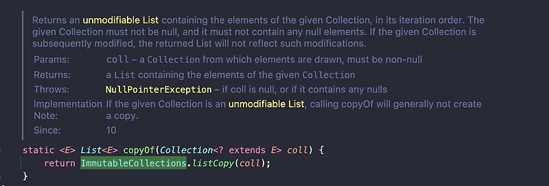 [Java] Collection 을 parameter 로 받아 ImmutableCollection 을 생성하는 메서드