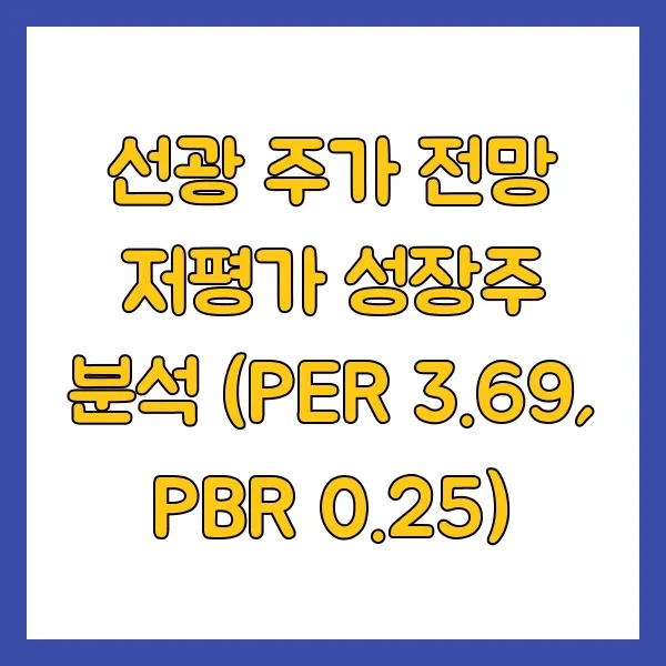 선광 주가 전망 저평가 성장주 분석 (PER 3.69, PBR 0.25)