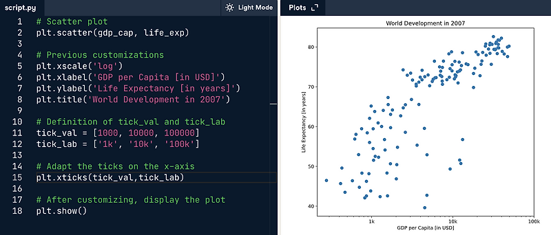 Intermediate Python 3 - Scatter plot option