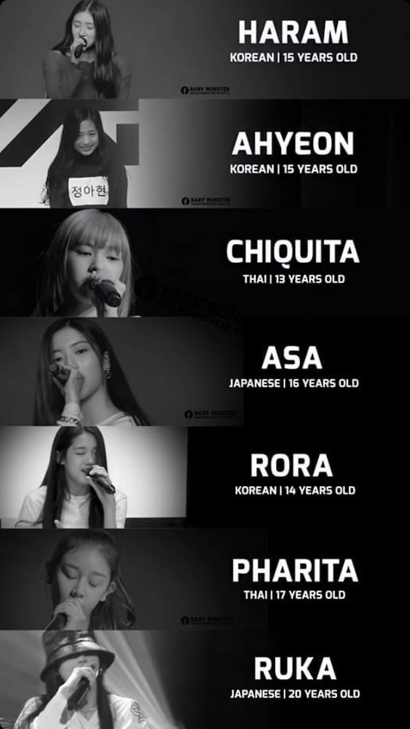 Yg 걸그룹 베이비몬스터 멤버 소개 프로필 나이 출신 하람 루카 로라 아사 파리타 치키타 아현