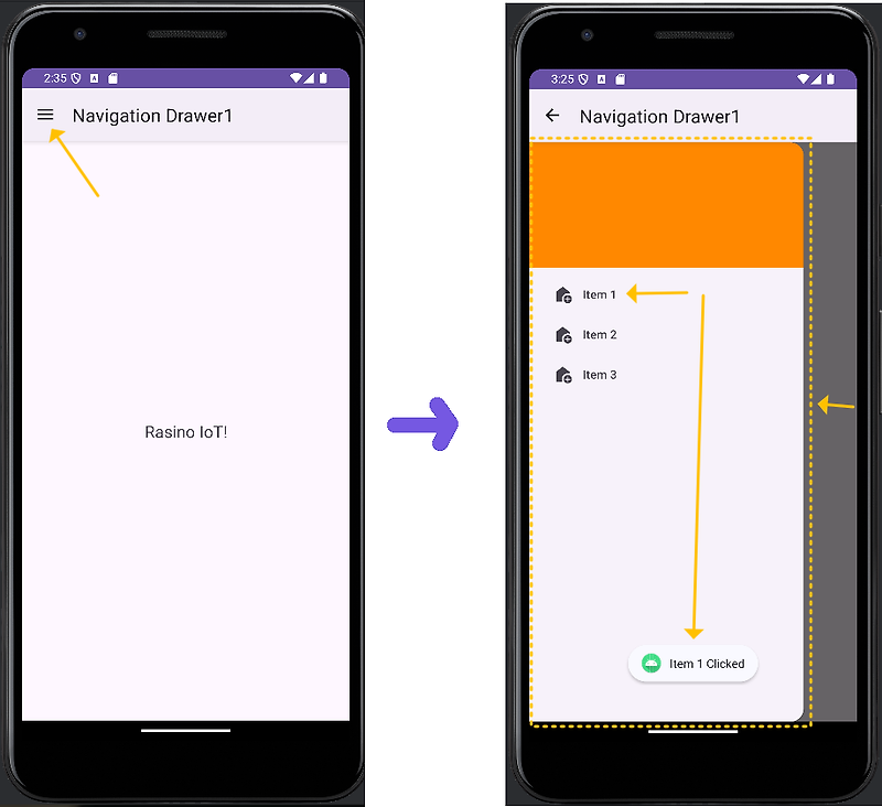 라즈이노 iOT :: 【AndroidStudio】 Kotlin Navigation Drawer(코틀린 네비게이션 드로어-사이드메뉴) 활용하기