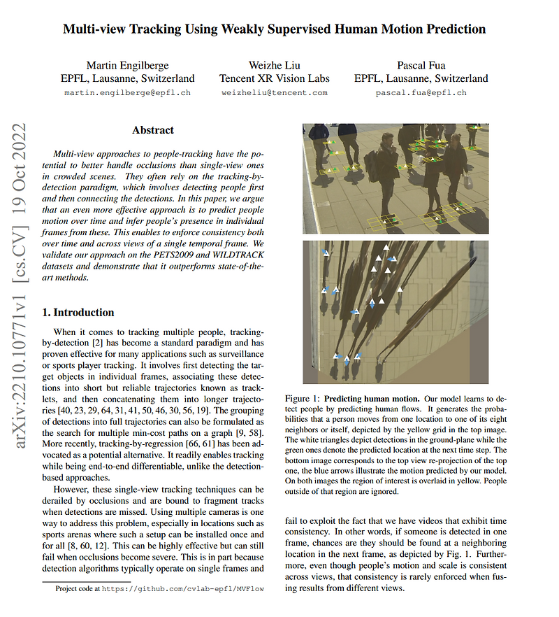 [논문 리뷰] MVFlow : Multi-view Tracking Using Weakly Supervised Human ...