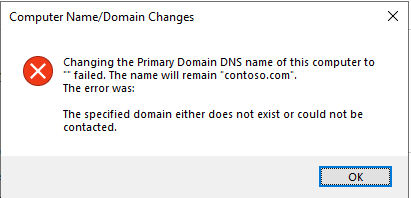 Windows Server 2019. AD Join 시 Changing the Primary Domain DNS name of ...