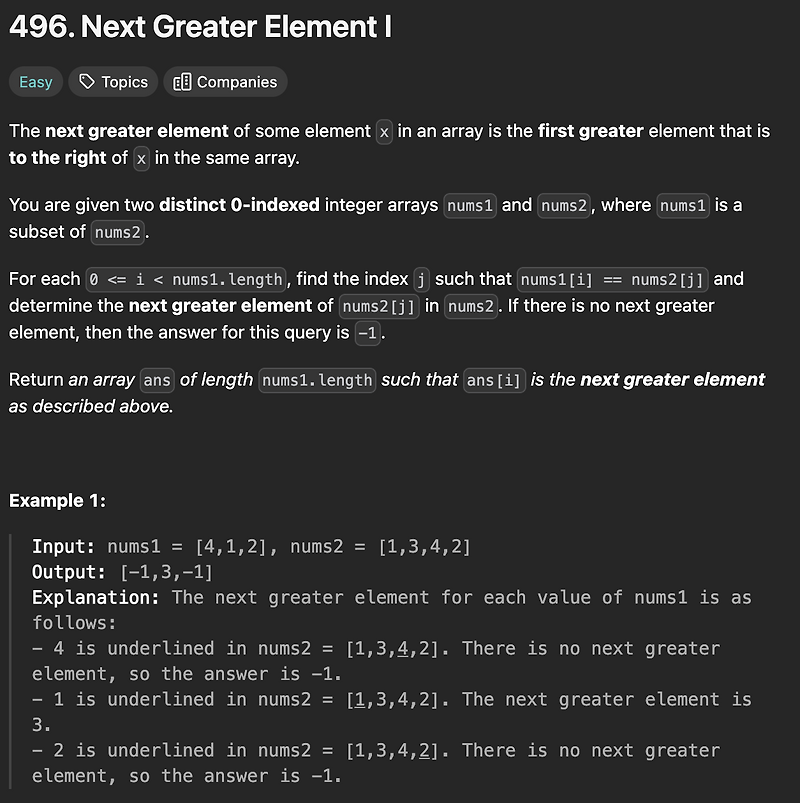 [Leetcode/Stack] 496. Next Greater Element I