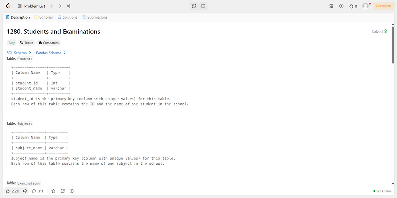 [LeetCode] 1280. Students and Examinations