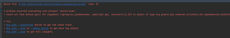 Could not find method api() for arguments [{group=io.jsonwebtoken, ... 에러 처리
