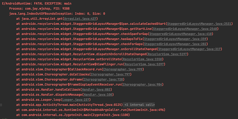 indexoutofboundsexception staggeredgridlayoutmanaer$span ...