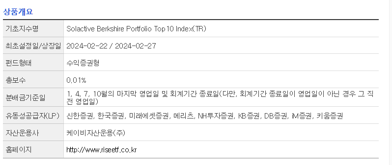 해외 ETF - RISE 버크셔포트폴리오TOP10