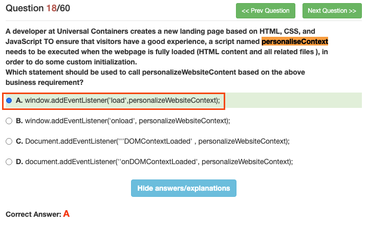 (18/60) A developer at Universal Containers creates a new landing page ...