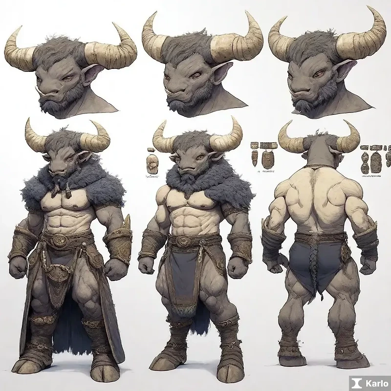 AI FANTASY CHARACTER 8. Minotaurs - humanoid creatures with the head of ...