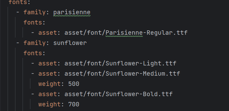 yaml파일에 font적용 후 weight을 쓰는 이유?