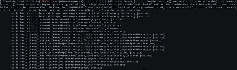 [Spring, Redis, Infra] Redis 비밀번호 설정, RedisConnectionFailureException, Unable to connect to Redis 에러
