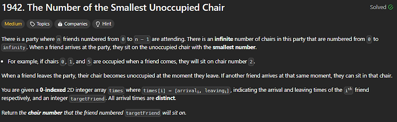1942. The Number of the Smallest Unoccupied Chair