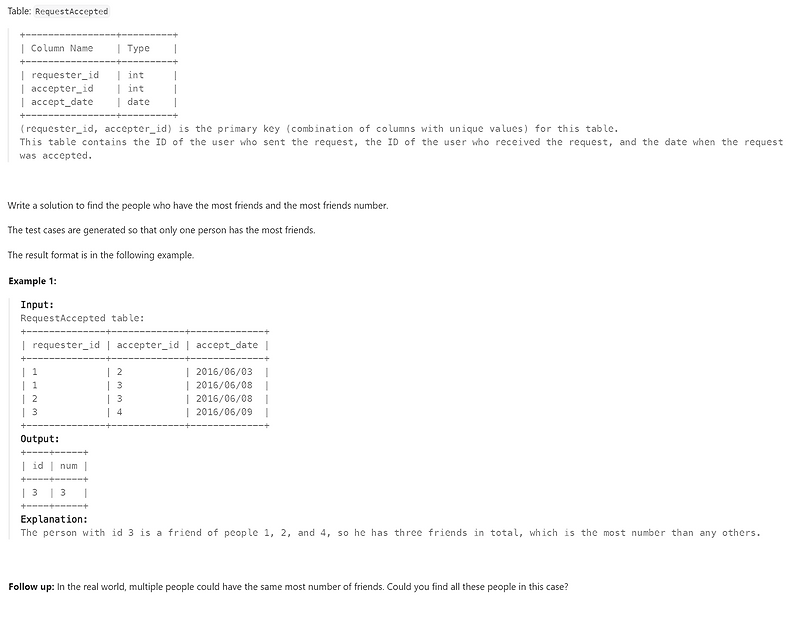 #115. [LeetCode / MySQL] 602. Friend Requests II: Who Has the Most Friends