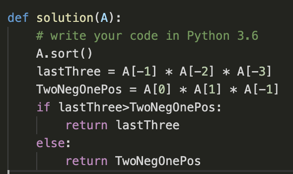 [Codility 6-2] MaxProductOfThree[Python]