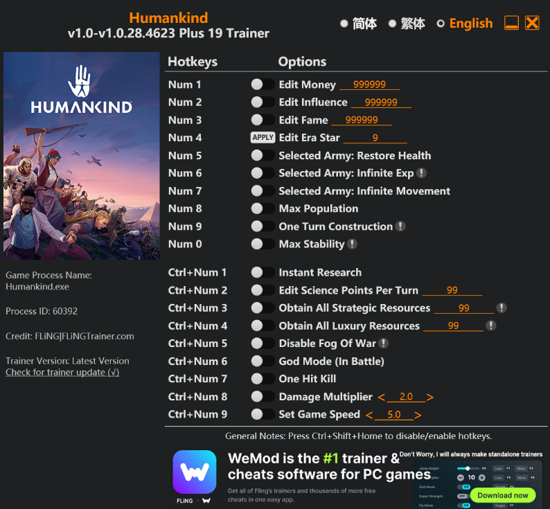 휴먼카인드 최신 트레이너 Humankind v1.0 Plus 19 Trainer