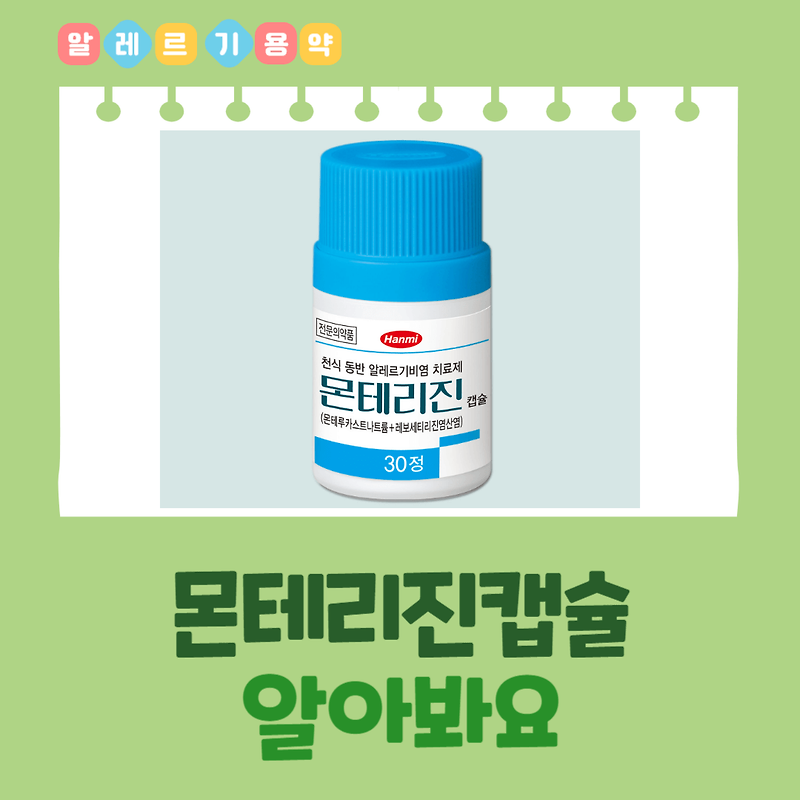 몬테리진캡슐 성분정보 효능효과 용법용량 주의사항 부작용 등 알아봐요