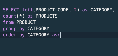 [Programmers] 카테고리 별 상품 개수 구하기 (SQL, Left, 문자 추출) :: 코딩수집