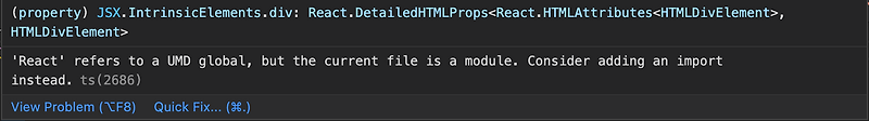 'React' refers to a UMD global, but the current file is a module