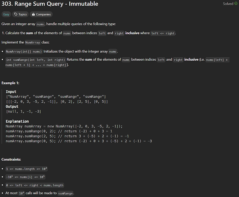 (Easy - DP) Leetcode - 303. Range Sum Query - Immutable