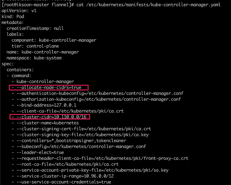 Flannel 배포 오류 : pod cidr not assigned