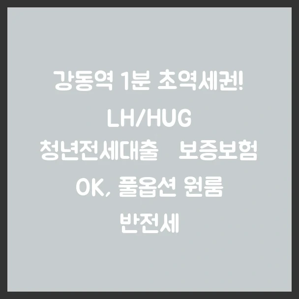 강동역 1분 초역세권! LH/HUG 청년전세대출·보증보험 OK, 풀옵션 원룸 반전세
