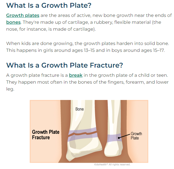 growth plate: 성장판, • growth plate fracture: 성장판 골절