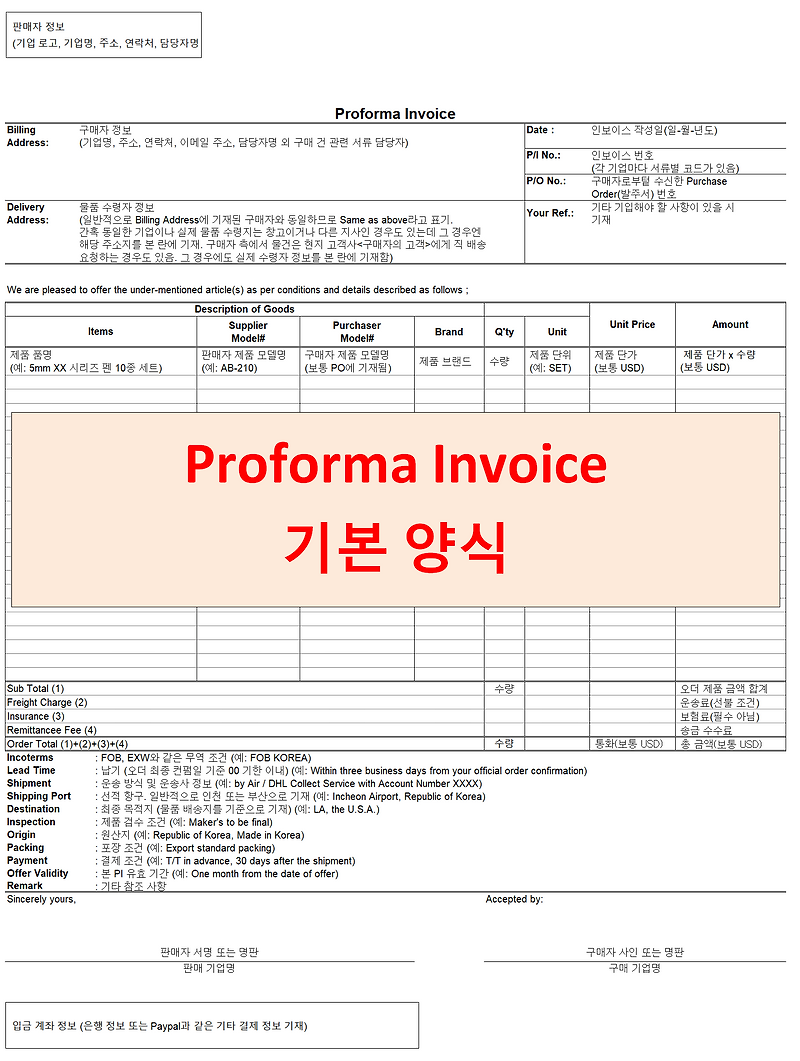 PI(Proforma Invoice) 발행, 작성법 및 예시