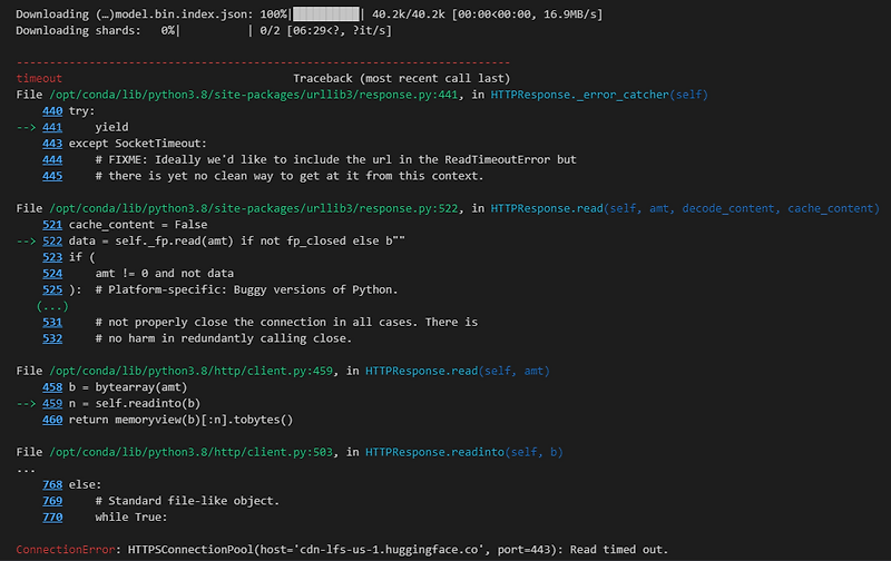 [Error] 허깅페이스 lfs 모델 다운로드 에러 : connectionerror httpsconnectionpool(host ...