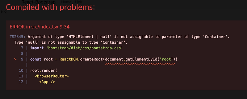 [오류] Argument of type 'HTMLElement | null' is not assignable to parameter of type 'Container'.