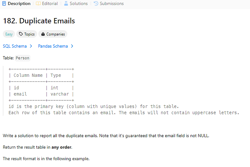 SQL 학습일지 5일차, 리트코드 182. Duplicate Emails 중복값 찾기