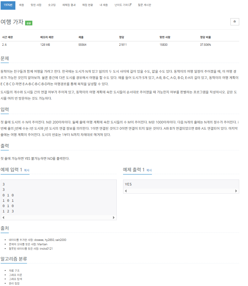 BOJ 1976 여행 가자 (C++)